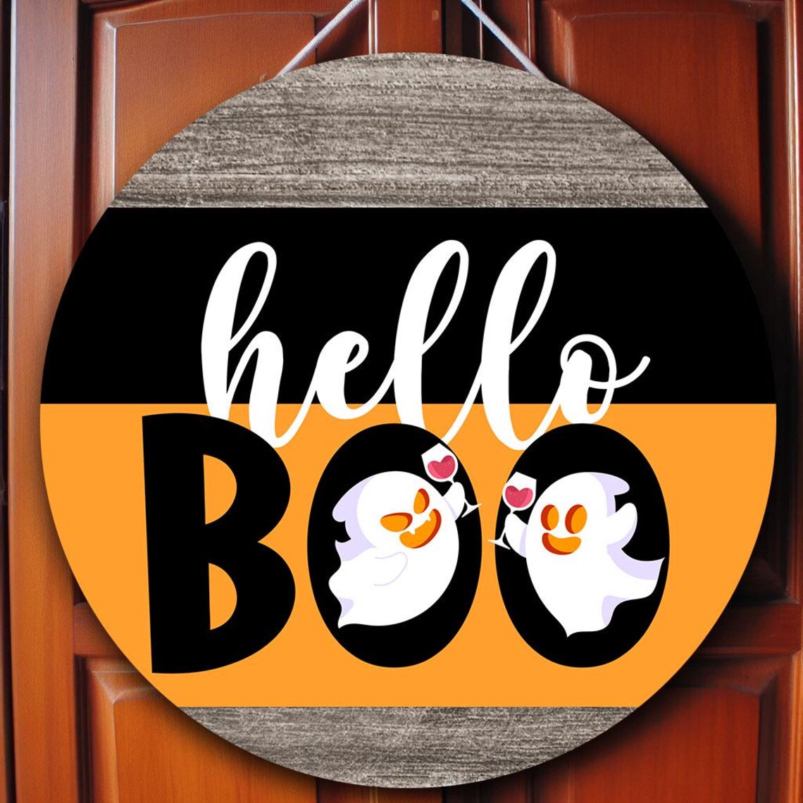 Hello Boo Front Door Decor, Hey Boo Door Hanger, Ghost Door Sign ...