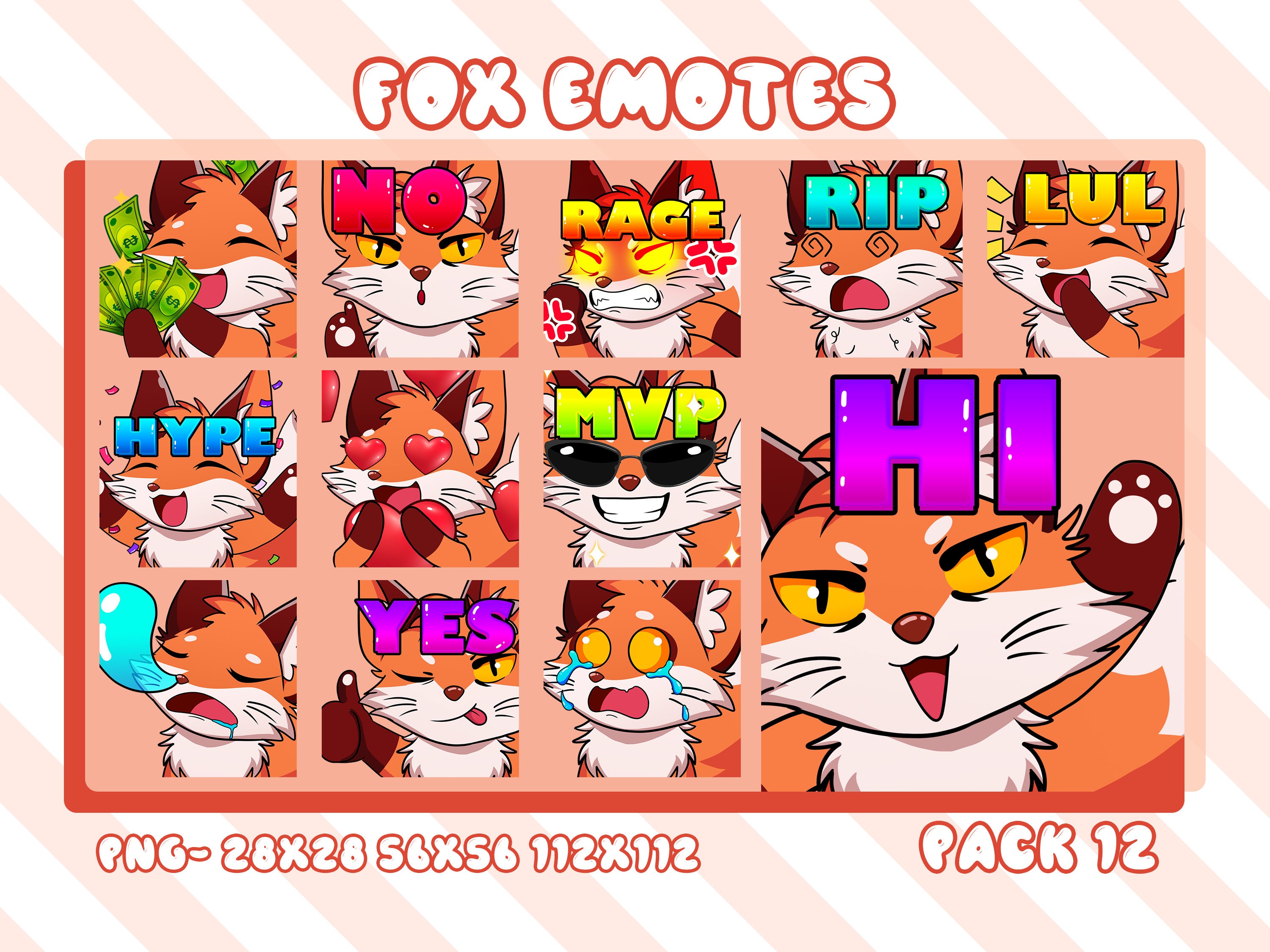 12x Fox Twitch Static Emotes Pack, Twitch Fox Emotes Pack for Streamer ...