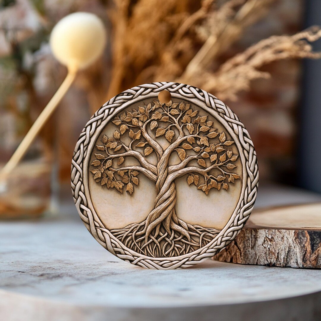 Tree of Life Christmas Tree Hanging Printed Ceramic Ornament, Norse ...