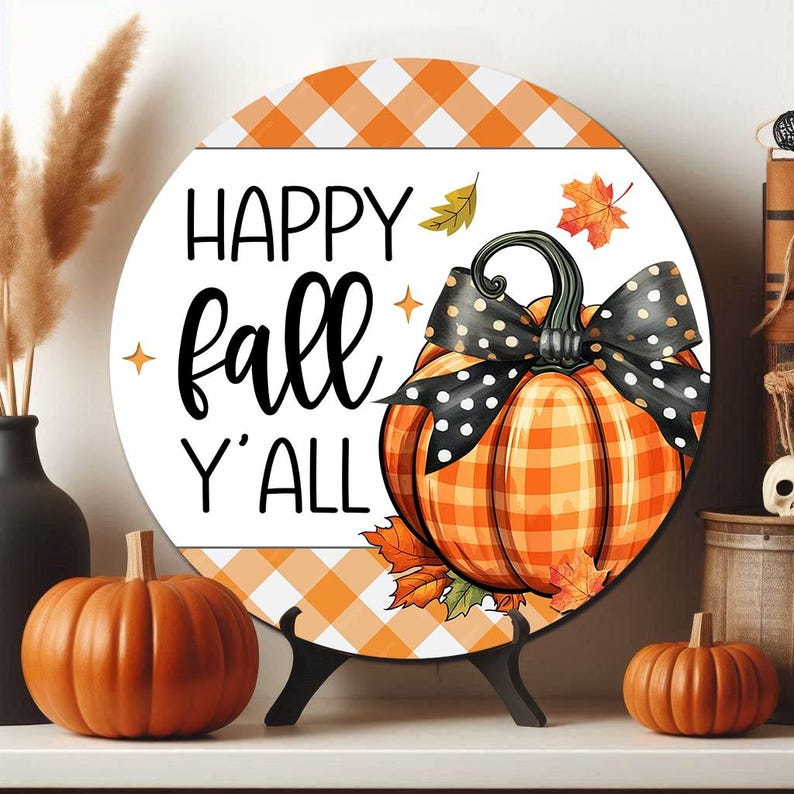 Happy Fall Y'all Door Hanger, Fall Front Door Decor, Pumpkin Door ...