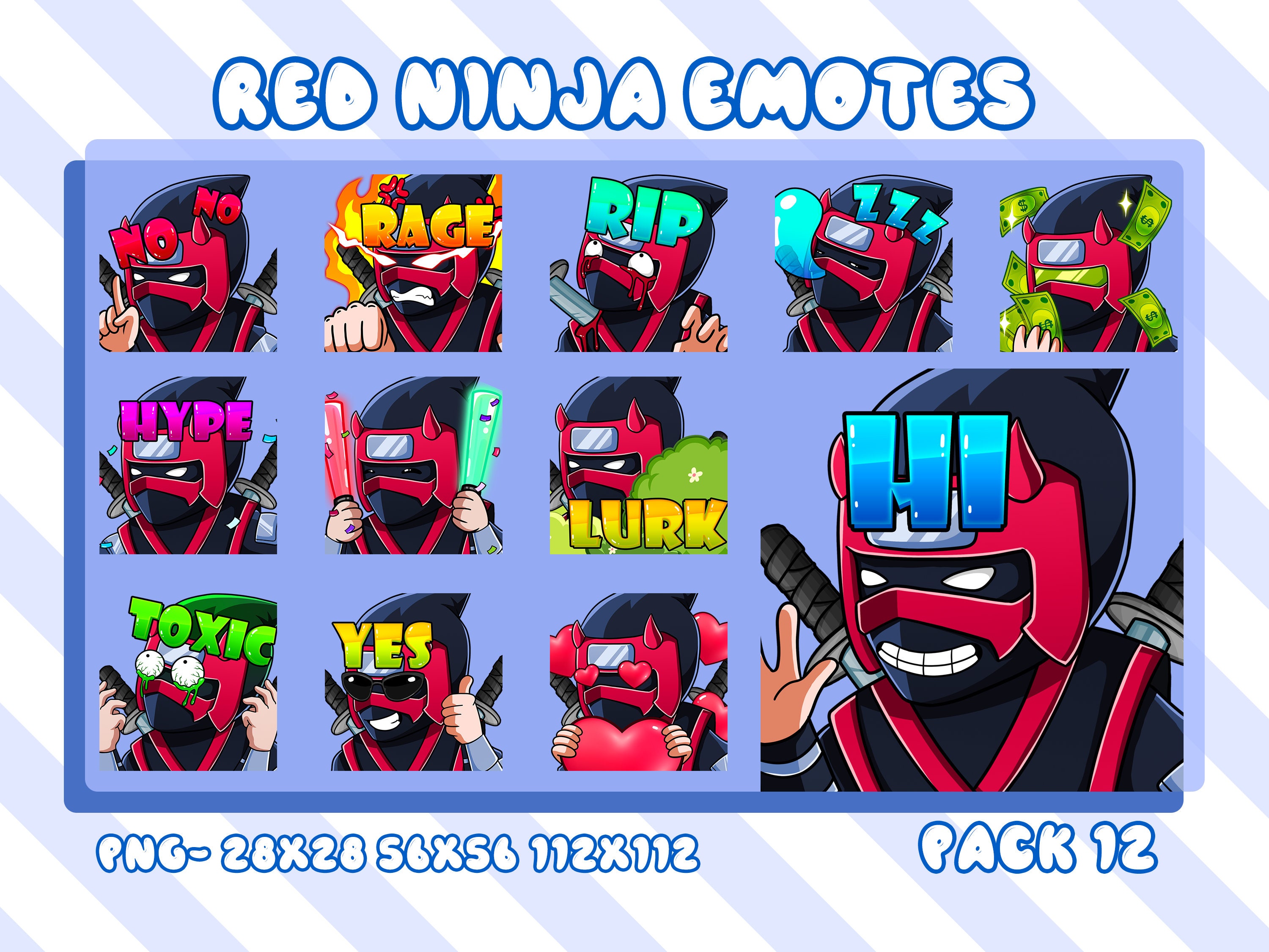 Red Ninja Pack Twitch Static Emotes, 12 Twitch Emotes for Streamer ...