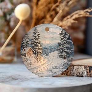 Snowy Mountain Path Ceramic Ornament: Winter Forest Sunrise - Etsy