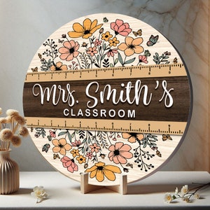 Personalized Teacher Wooden Classroom Sign: Floral Decor - Etsy
