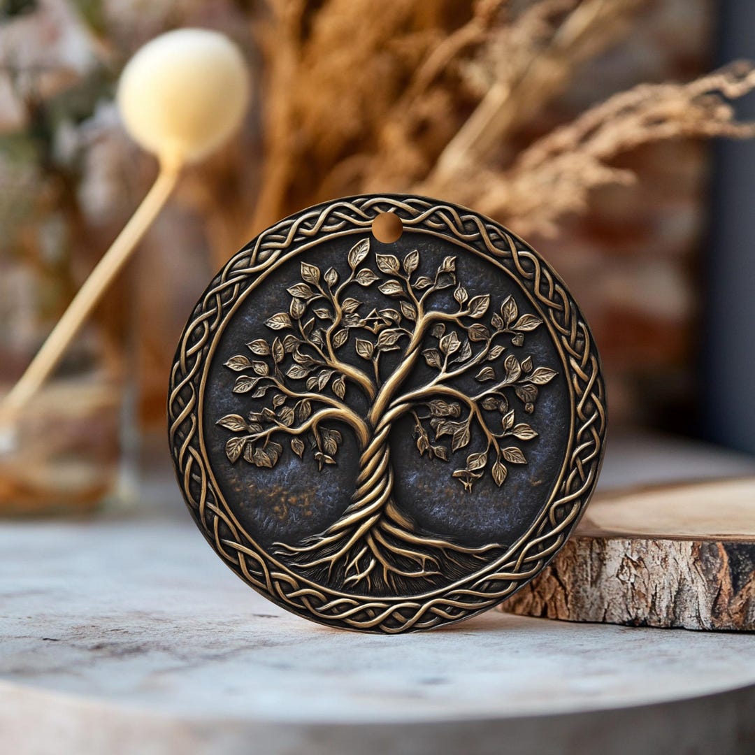 2D Tree of Life Christmas Tree Hanging Printed Ceramic Ornament, Norse ...