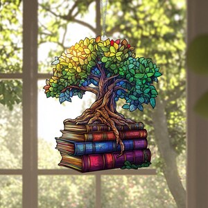 Tree of Knowledge Acrylic Window Hanging: Book Lover Decor - Etsy