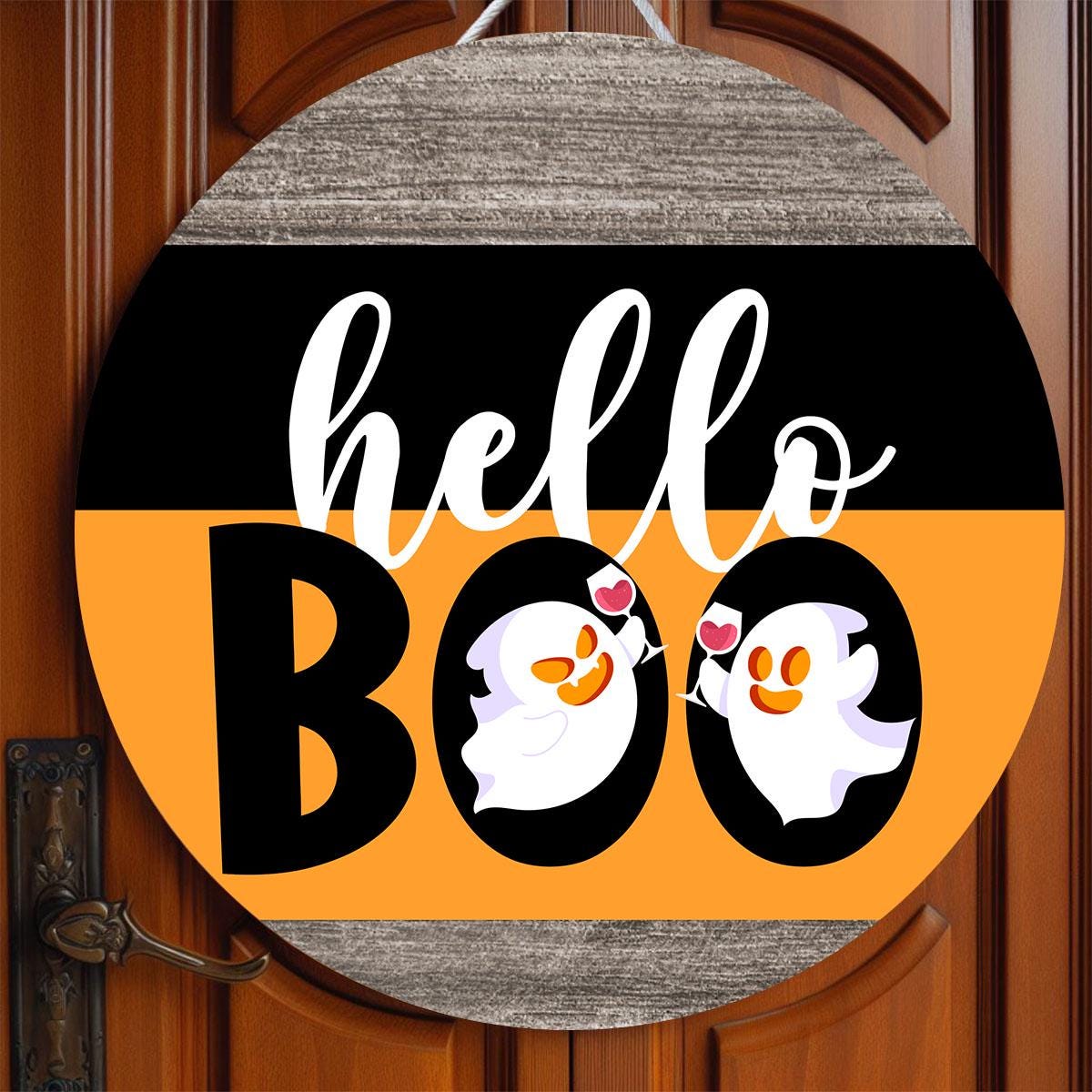 Hello Boo Front Door Decor, Hey Boo Door Hanger, Ghost Door Sign ...