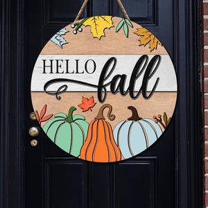 Hello Fall Door Hanger, Fall Front Door Decor, Hello Pumpkin Wooden ...