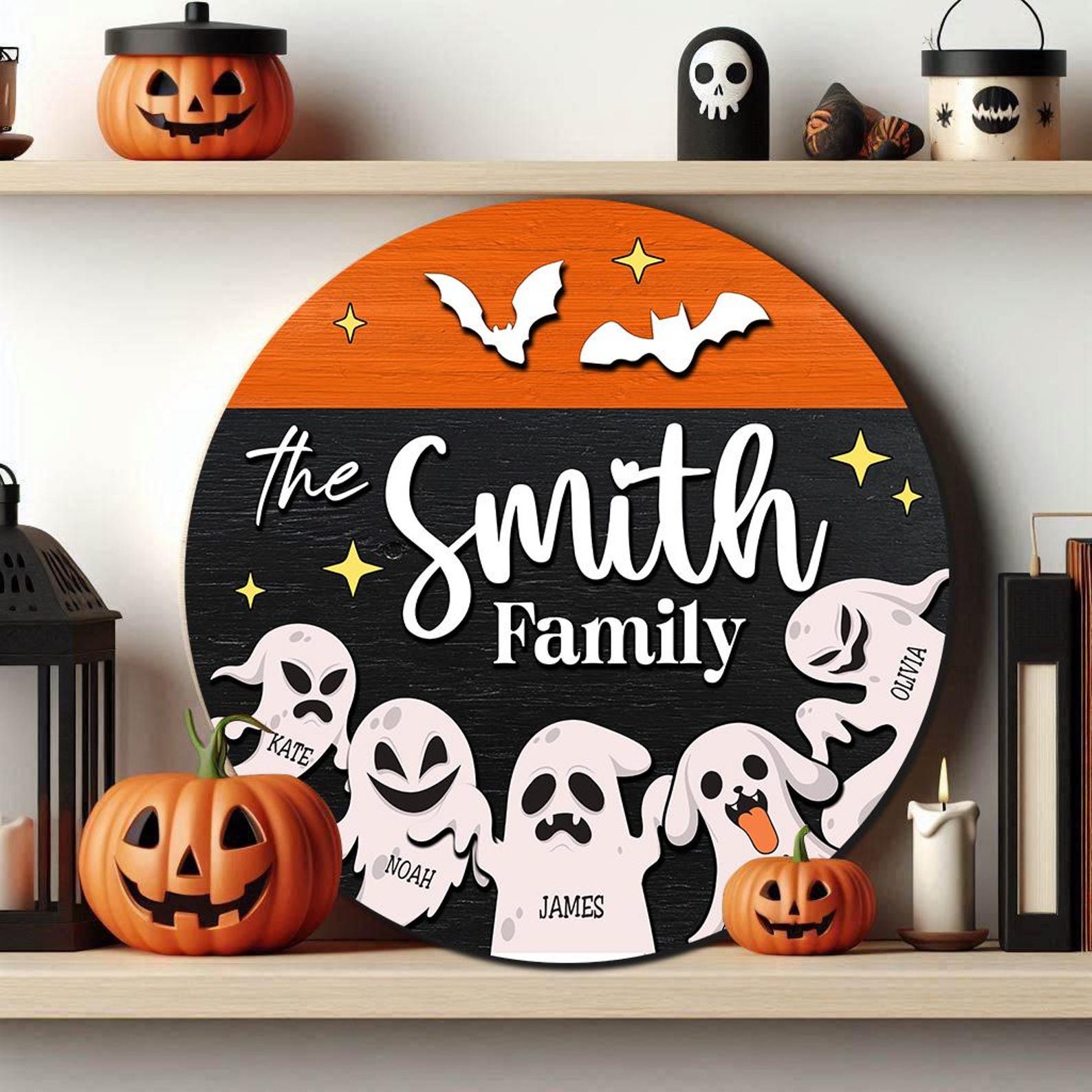 Personalized Halloween Front Door Decor, Last Name Door Hanger, Family ...