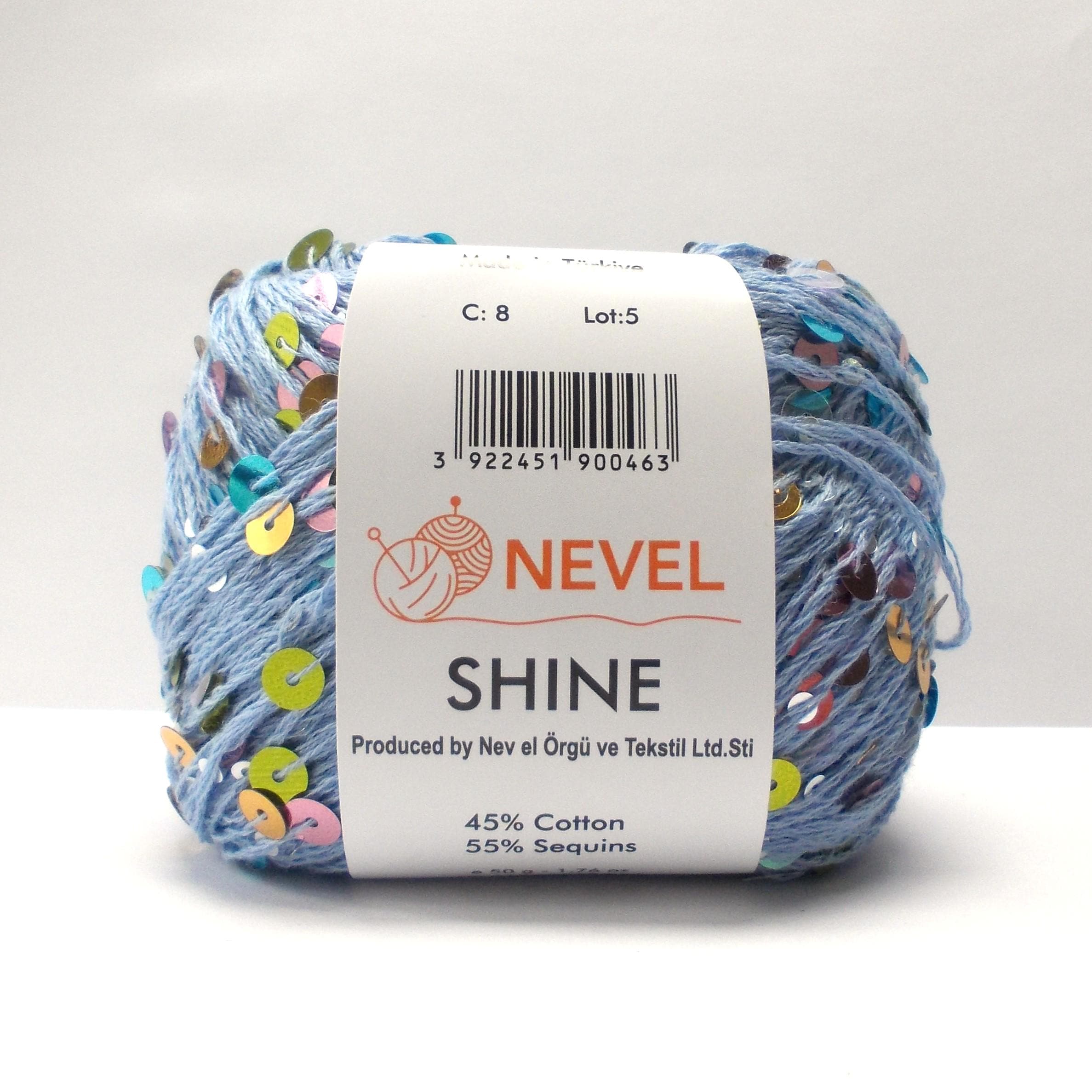 Nevel Shine Yarn 45% Cotton 55 Sequins 50g / 115m, 20 Colors, Knitting ...
