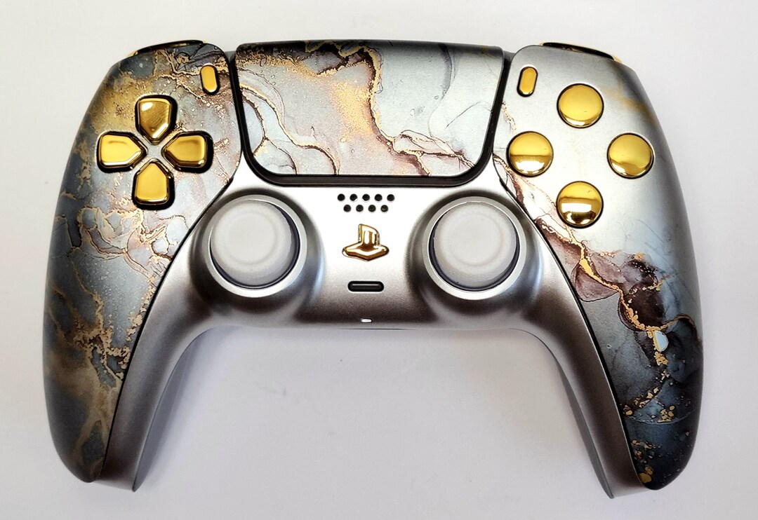 Customised PS5 Dualsense Controller Silvery Blue & Gold - Etsy