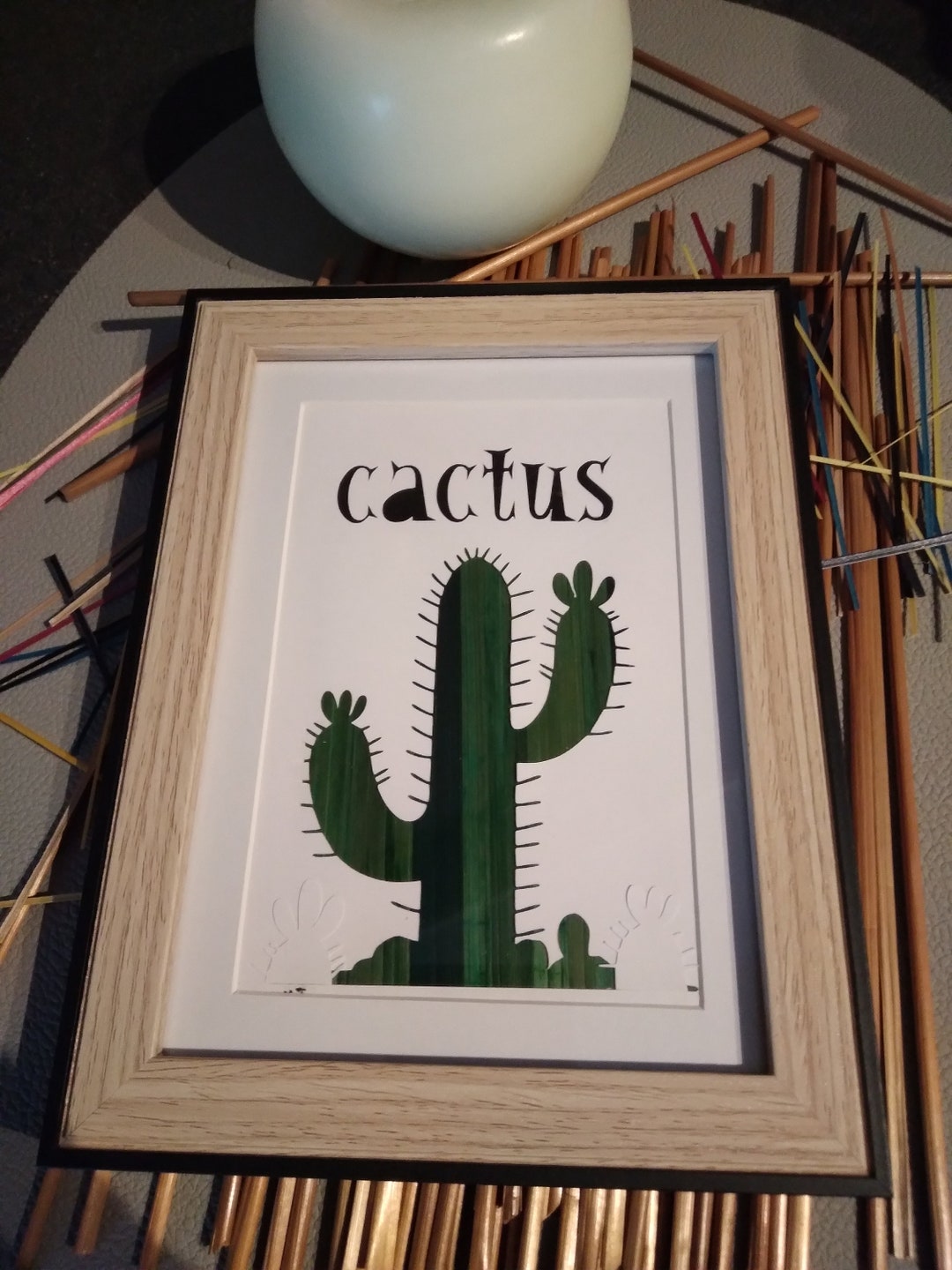 Decorative Painting cactus Death Theme in Straw Marquetry Made by Me ...