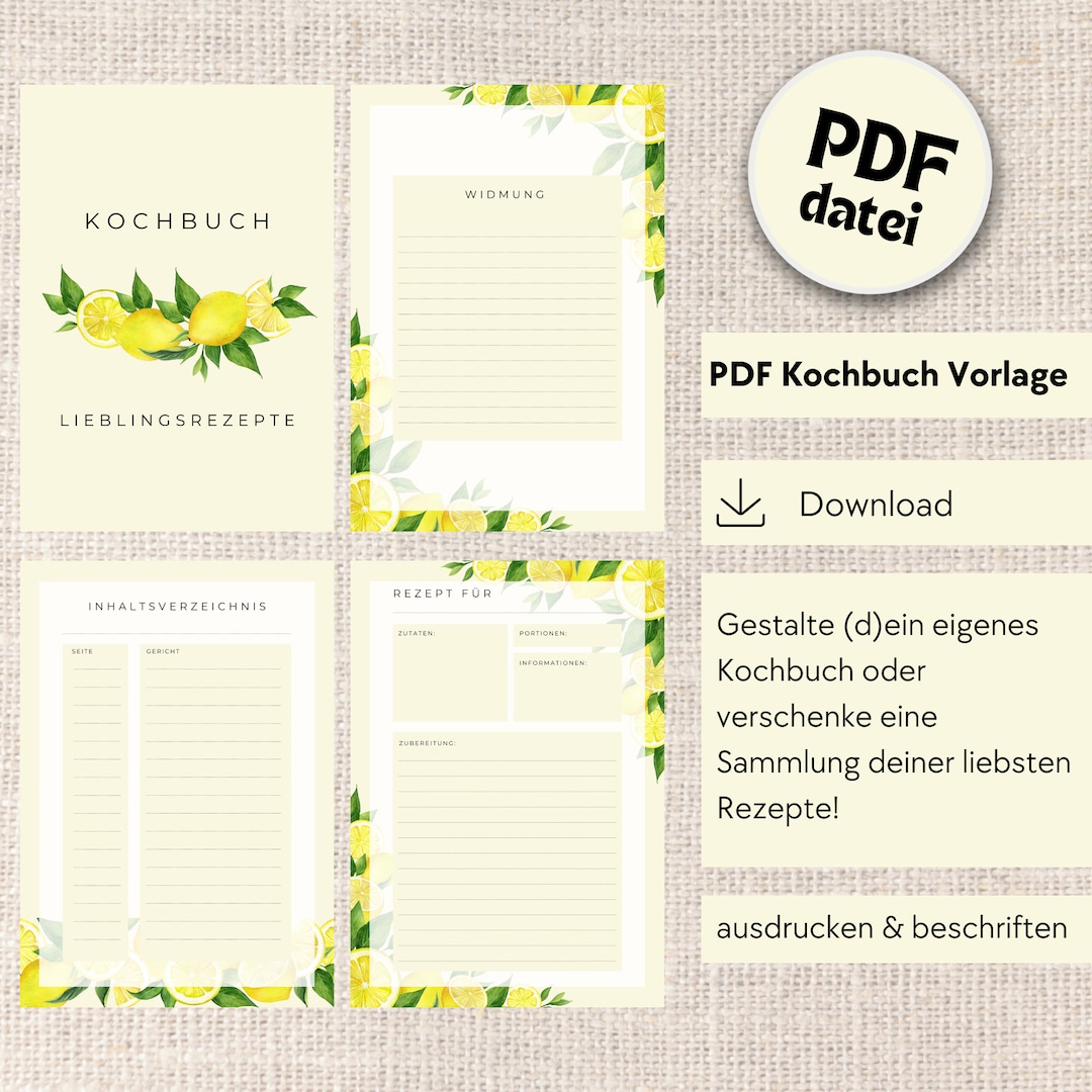 PDF Cookbook Template | Recipe Book Template for Printing | Family ...