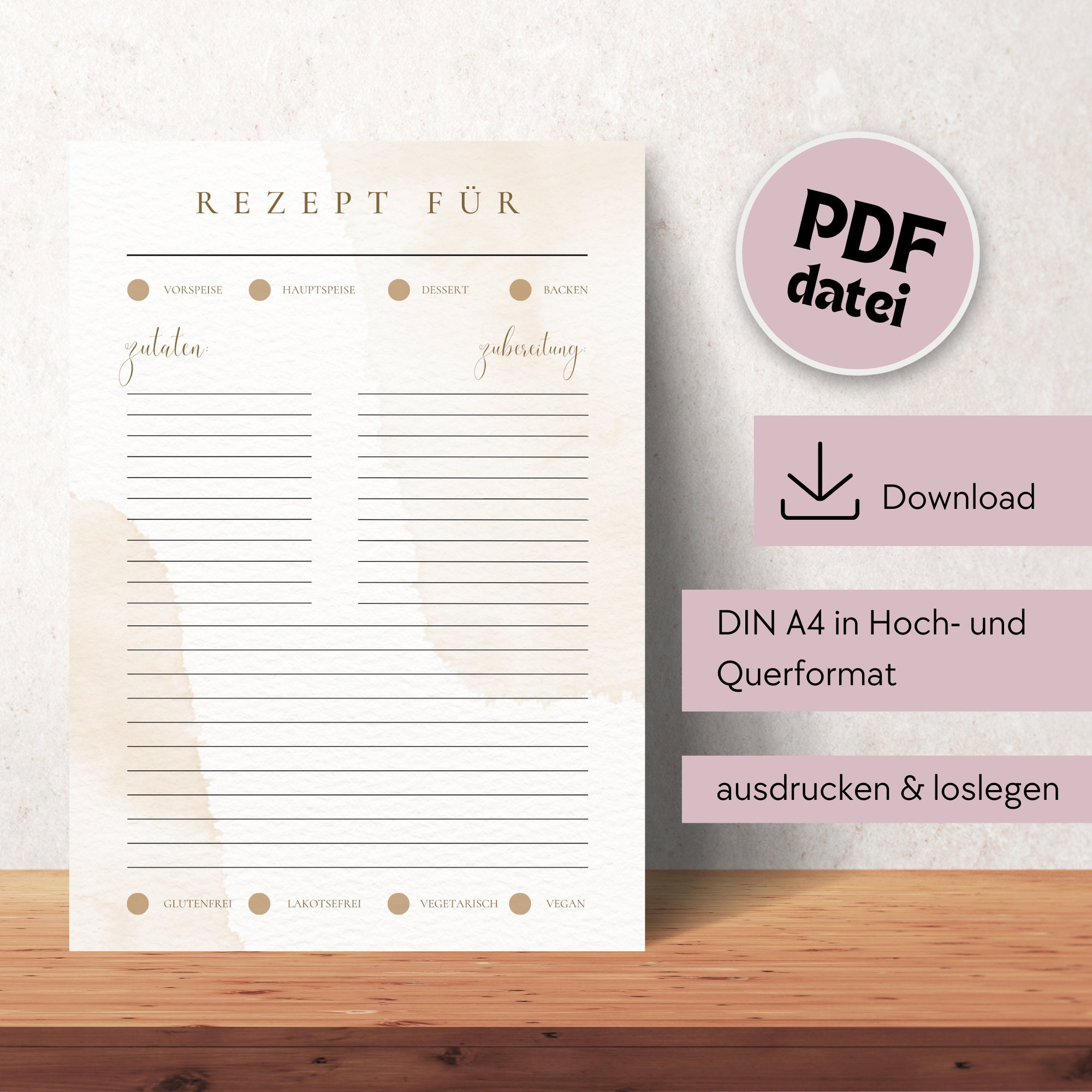 Rezeptvorlage zum Ausdrucken, Rezept DIN A4 zum Drucken, digitaler ...