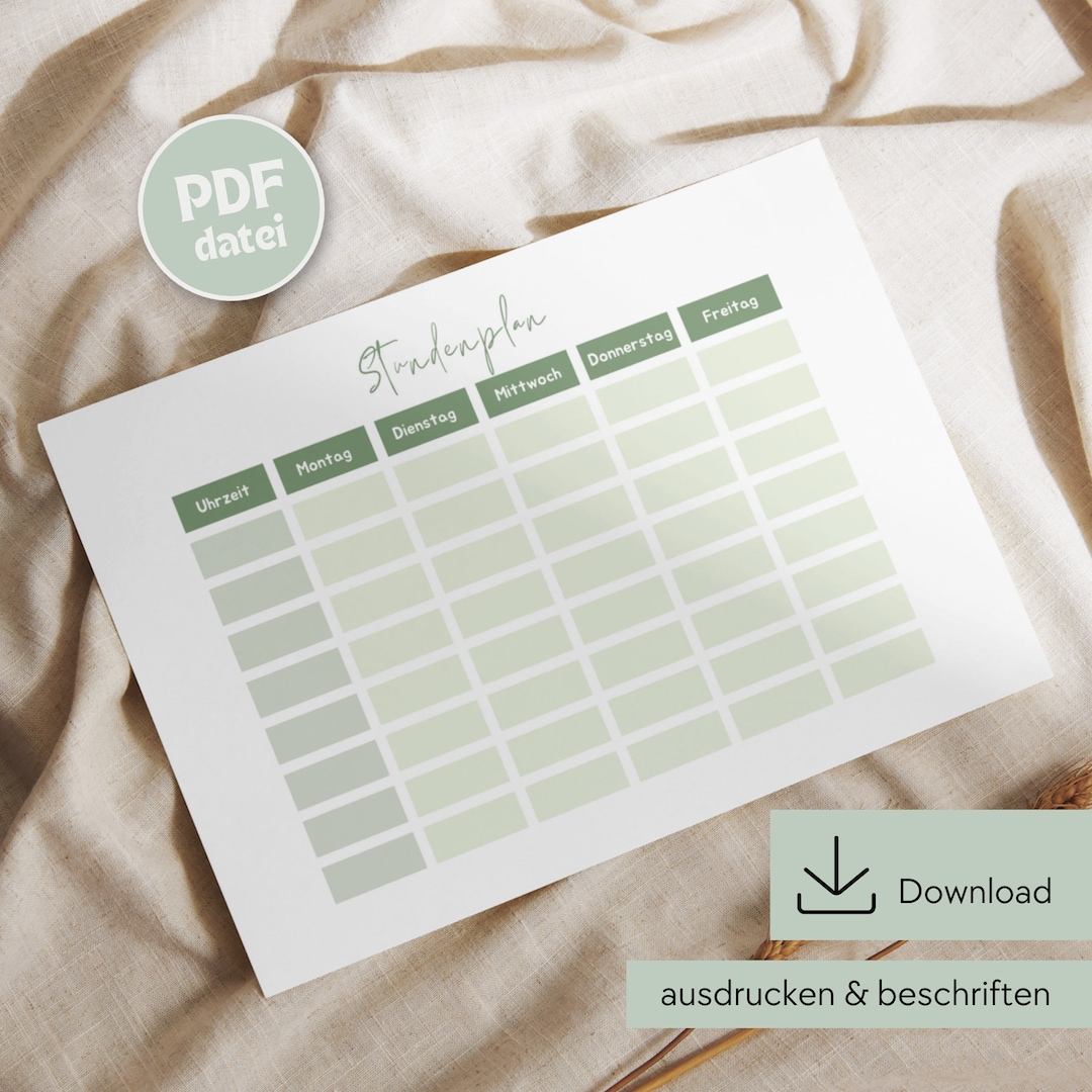 Timetable for Printing, Timetable Download, Timetable DIN A4, Timetable ...