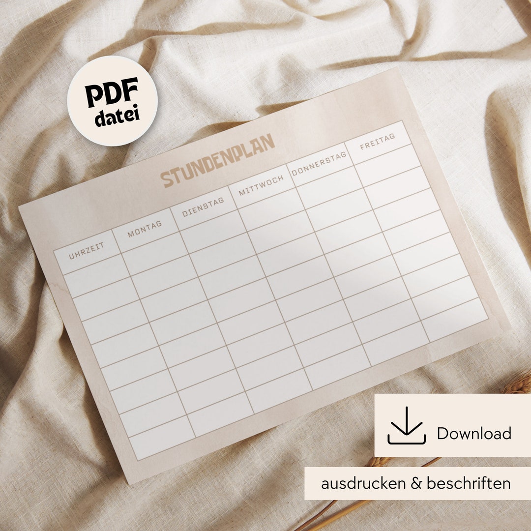 Timetable for Printing, Timetable Download, Timetable DIN A4, Timetable ...