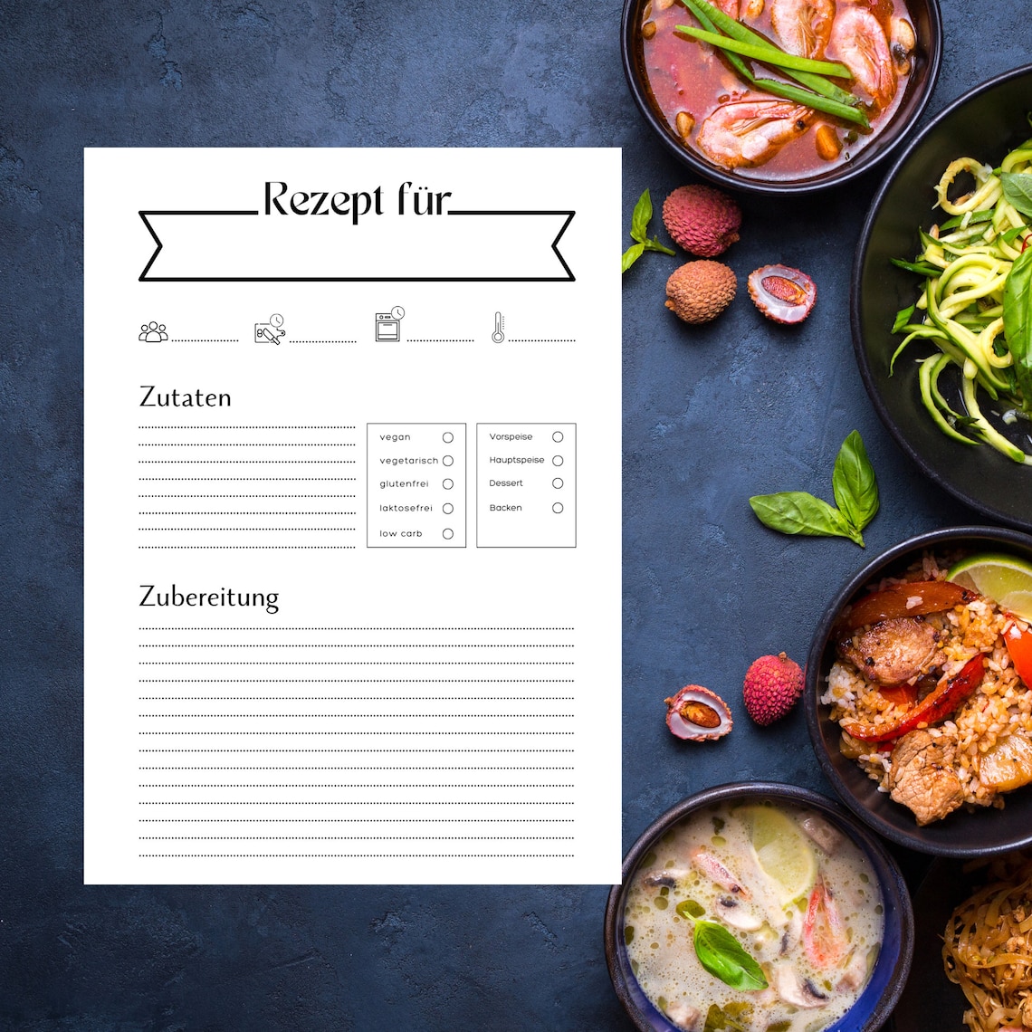Rezeptvorlage zum Ausdrucken, Rezept DIN A4 zum Drucken, digitaler ...