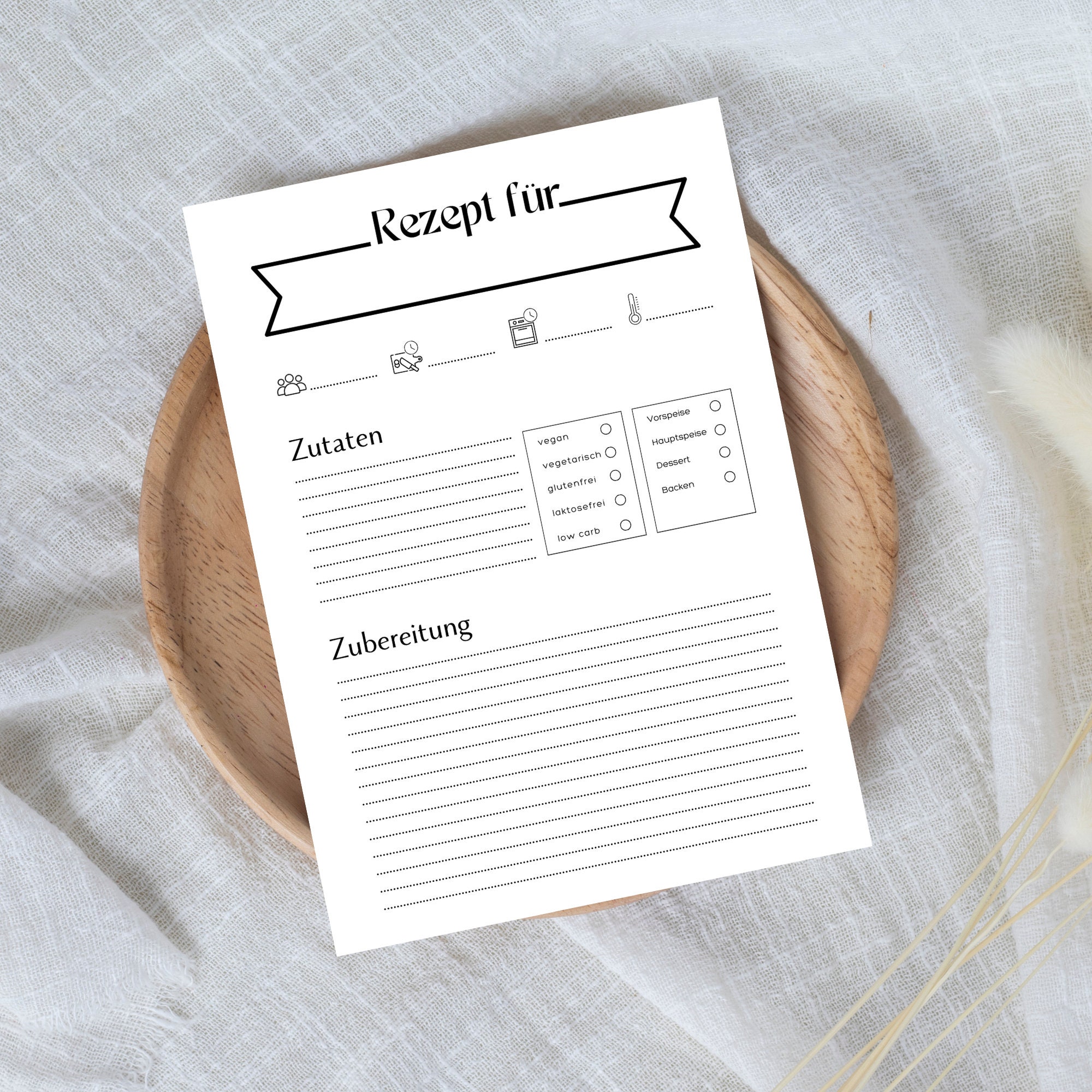 Rezeptvorlage zum Ausdrucken, Rezept DIN A4 zum Drucken, digitaler ...