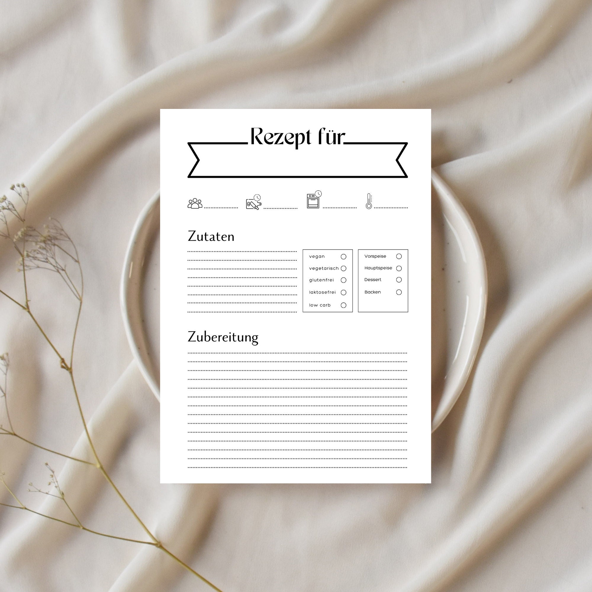 Rezeptvorlage zum Ausdrucken, Rezept DIN A4 zum Drucken, digitaler ...