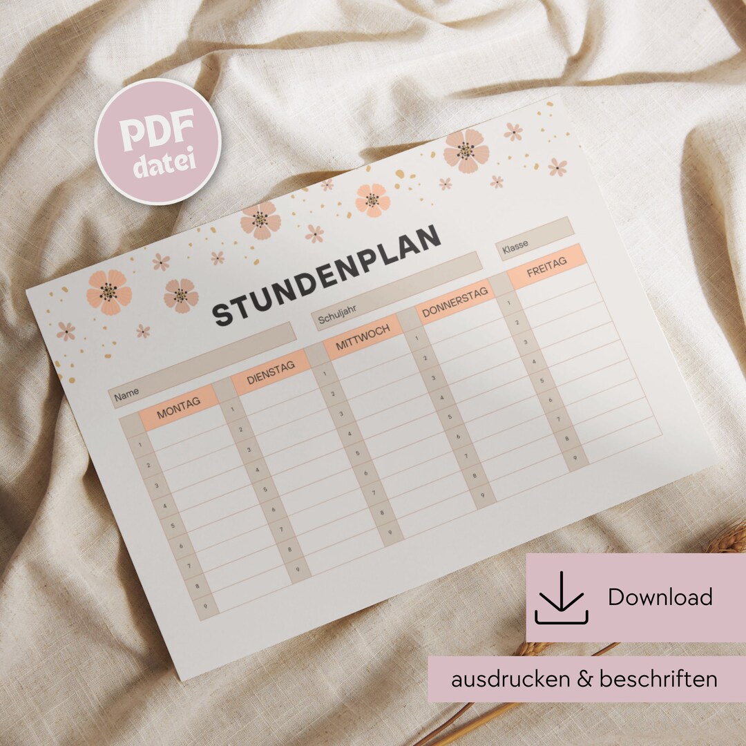 Timetable for Printing, Timetable Download, Timetable DIN A4, Timetable ...