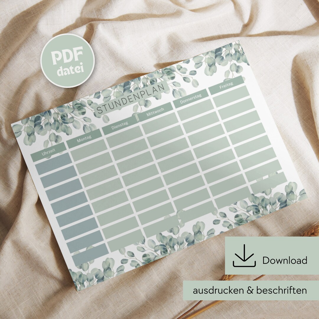 Timetable for Printing, Timetable Download, Timetable DIN A4, Timetable ...