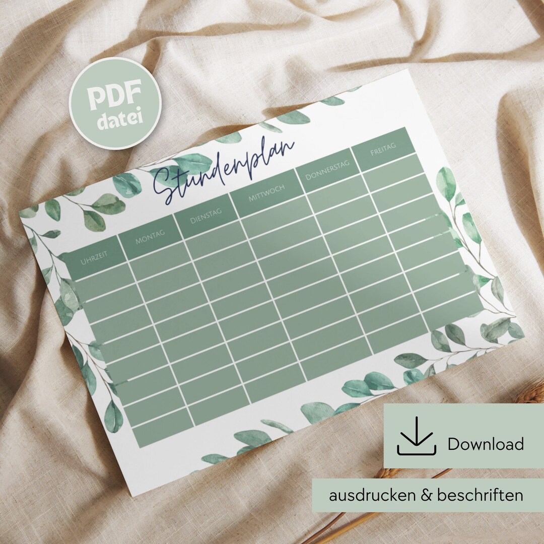 Timetable for Printing, Timetable Download, Timetable DIN A4, Timetable ...