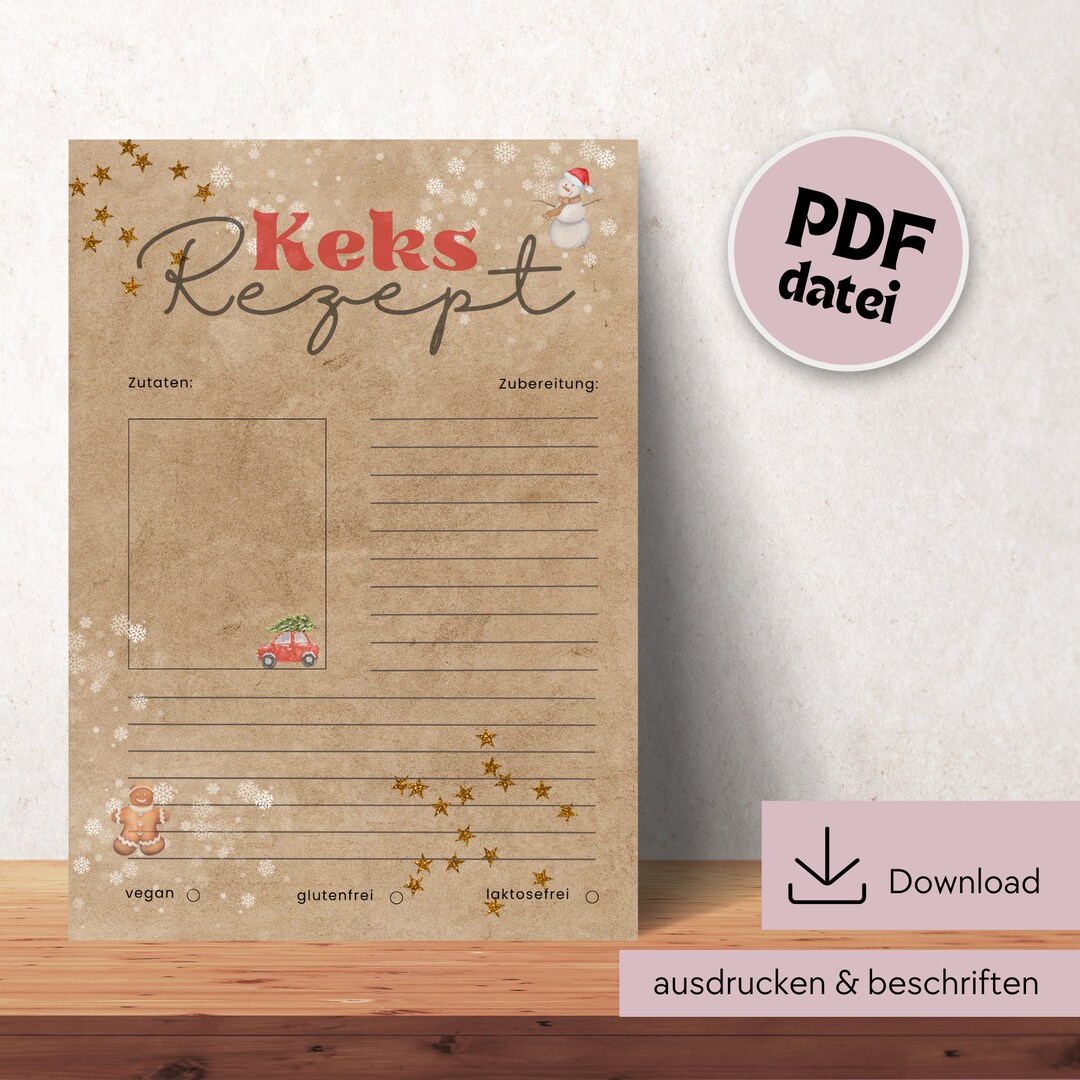 Biscuit Recipe Template for Printing, Recipe DIN A4 for Printing ...