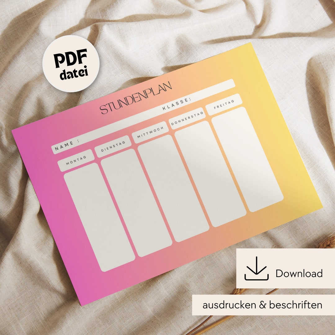 Timetable for Printing, Timetable Download, Timetable DIN A4, Timetable ...