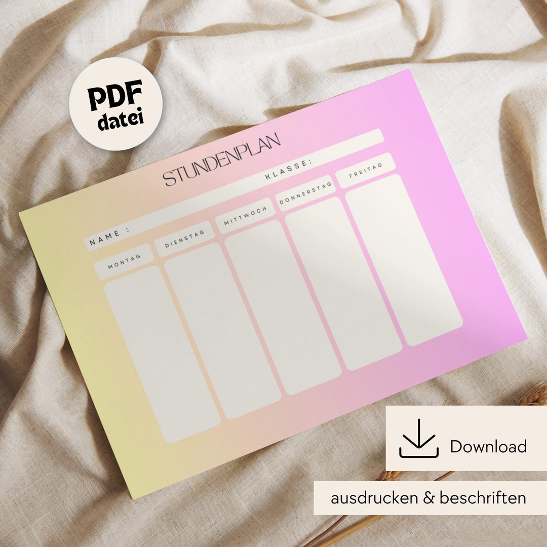 Timetable to Print, Timetable Download, Timetable DIN A4, Timetable PDF ...