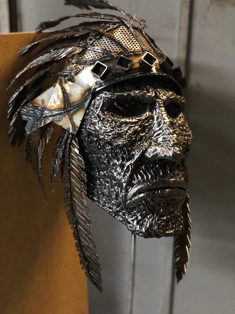 Handcrafted Native American Chief Bust With Feather Headdress – Unique ...