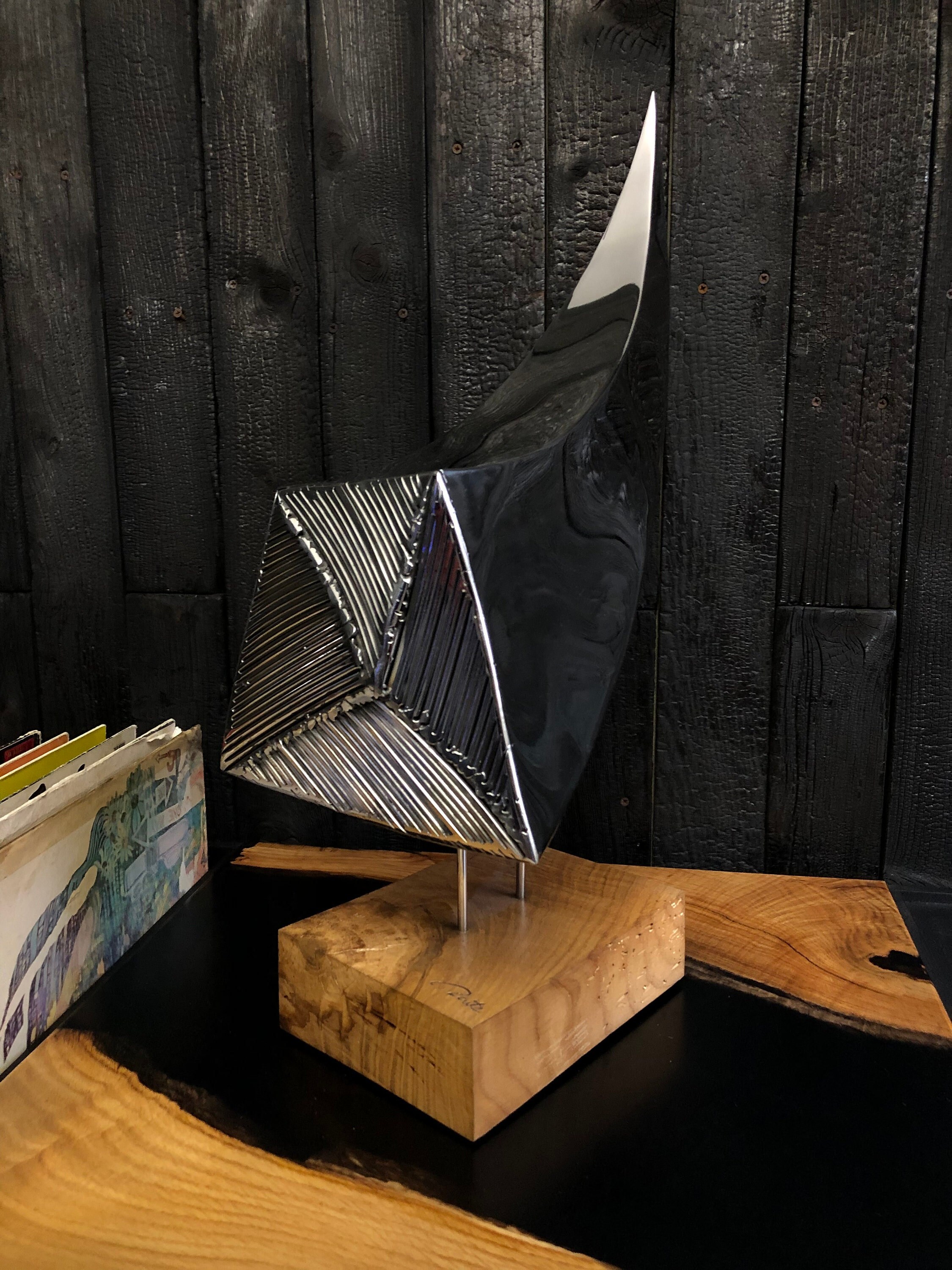 Stainless Steel Abstract Sculpture Wooden Base Cubism Steel - Etsy