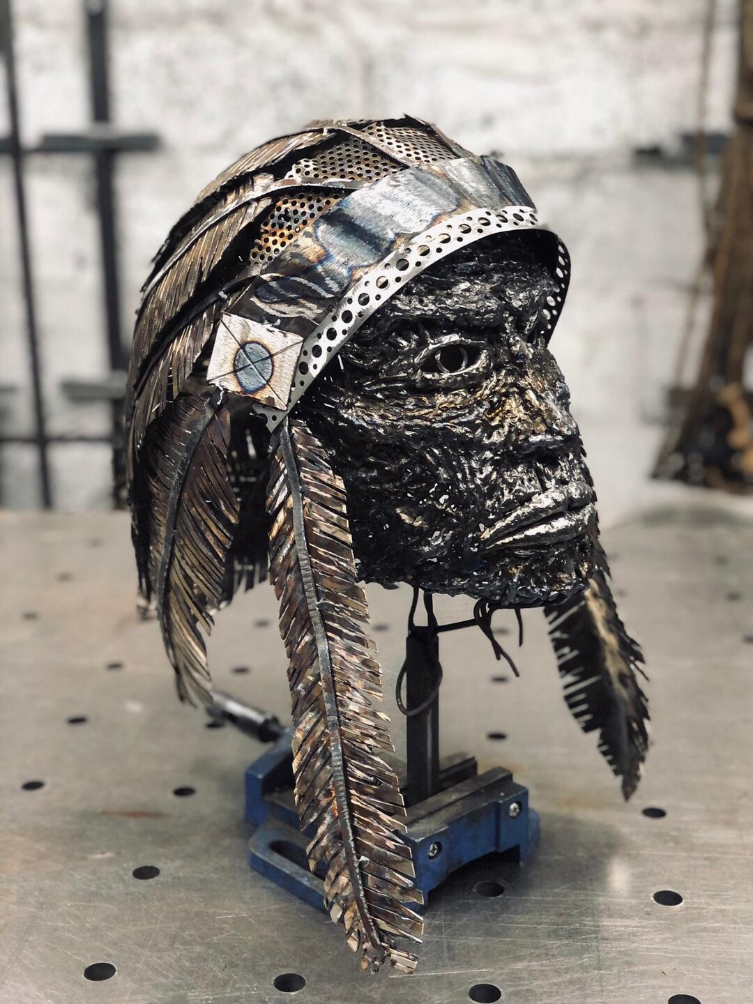 Handcrafted Native American Chief Bust With Feather Headdress – Unique ...