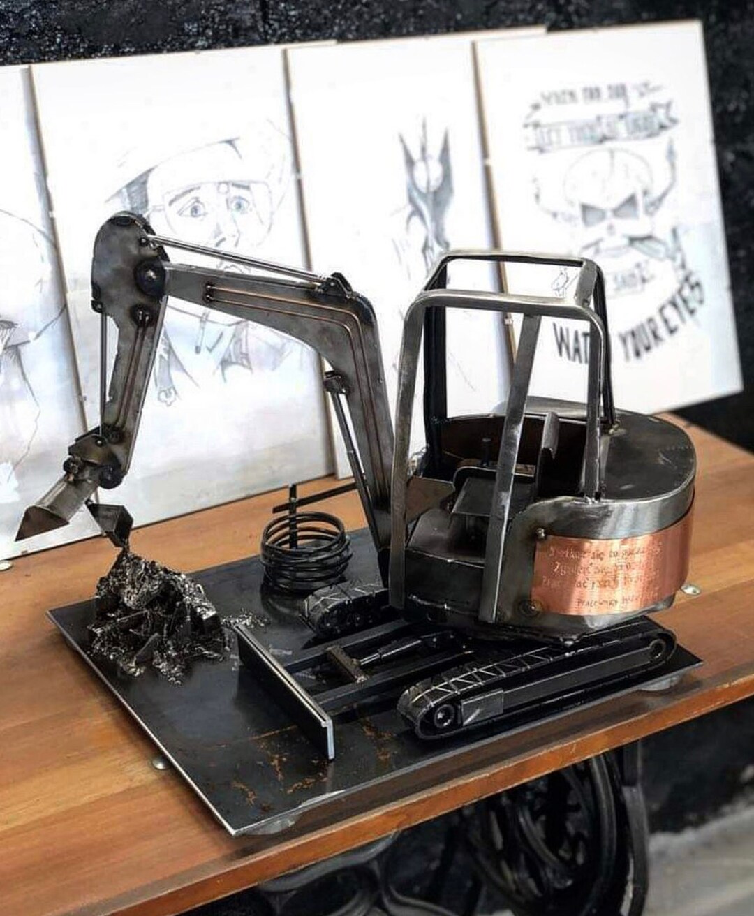 Digger Sculpture Excavator Scrap Metal Art Digger Figurine - Etsy