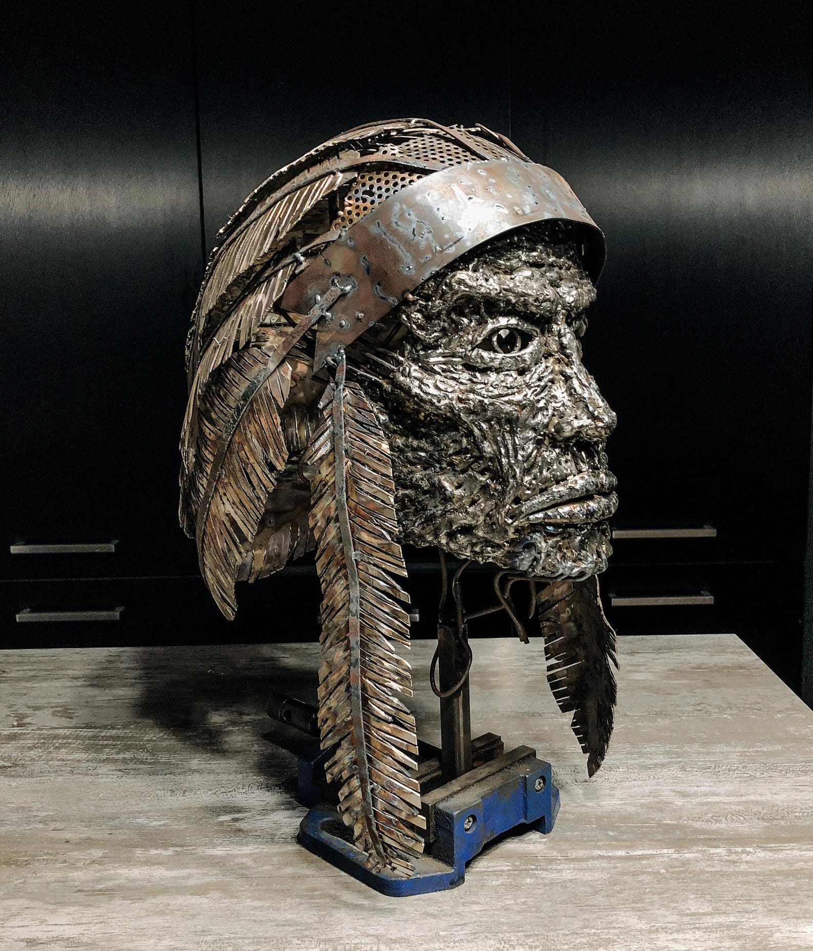 Handcrafted Native American Chief Bust With Feather Headdress – Unique ...