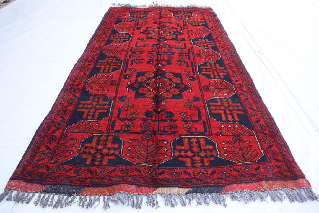 Afghan Handmade Bukhara Oriental Area Rug 2'9x5'3 Ft Afghan Vintage Rug ...