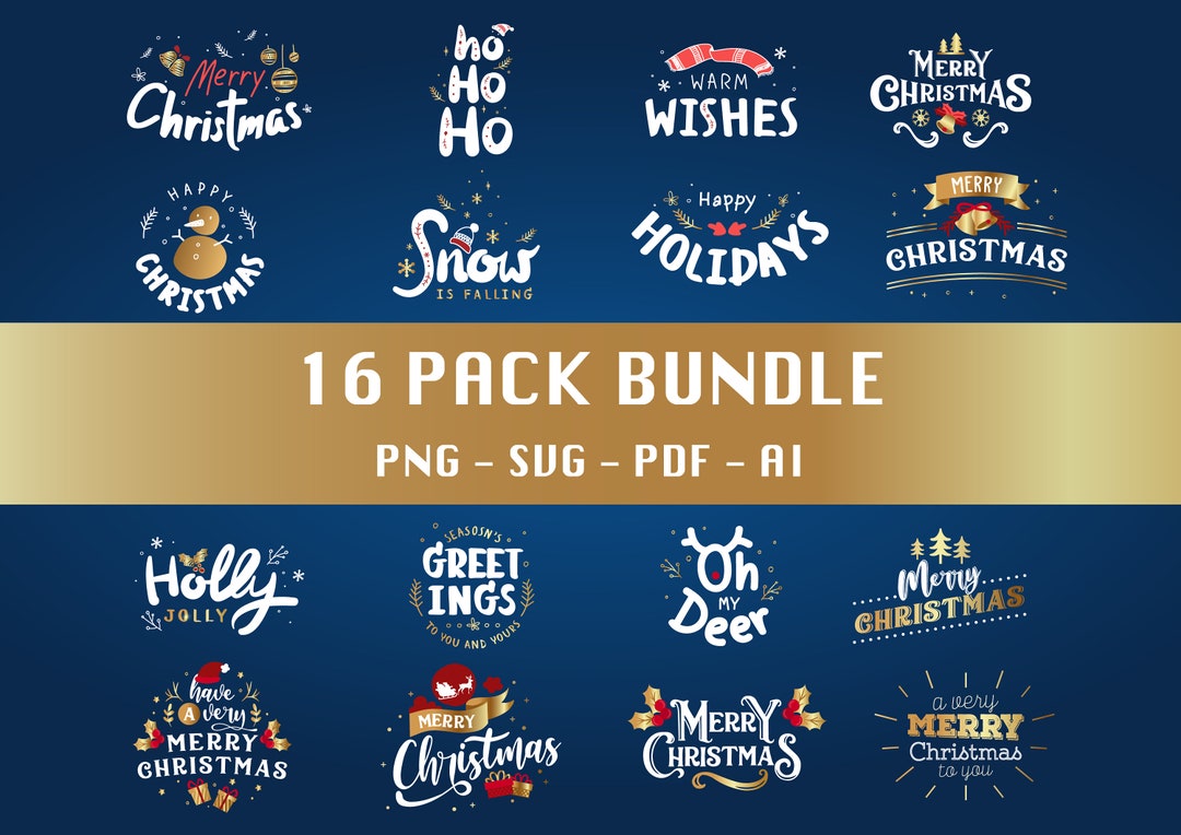 16 Pack Bundle Christmas Svg, Png, Pdf, Ai | Christmas Svg Bundle ...