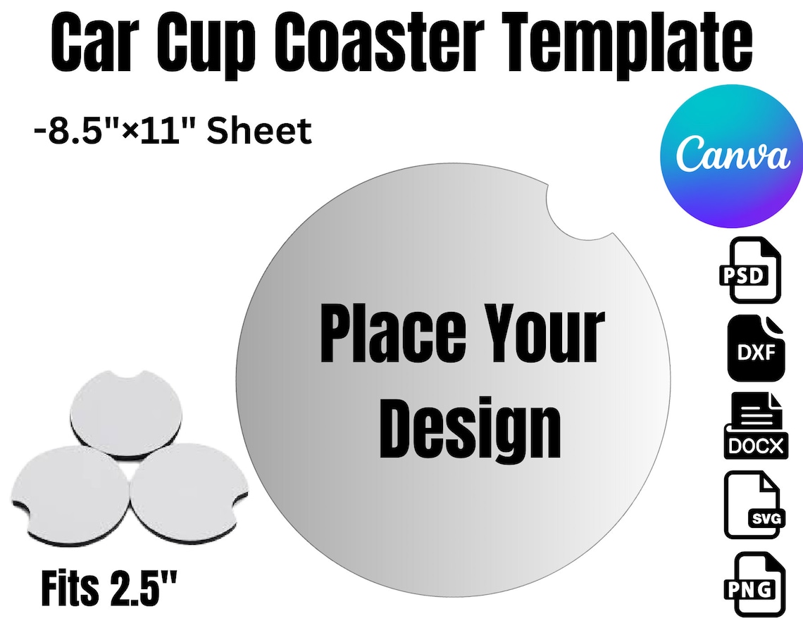 Car Cup Coaster Template, Car Coaster Template SVG, DXF, Ms Word Docx ...