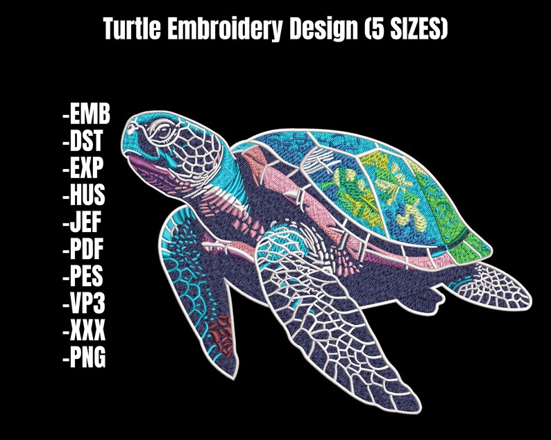 Turtle Machine Embroidery Design - Sea Turtle Watercolor Embroidery ...