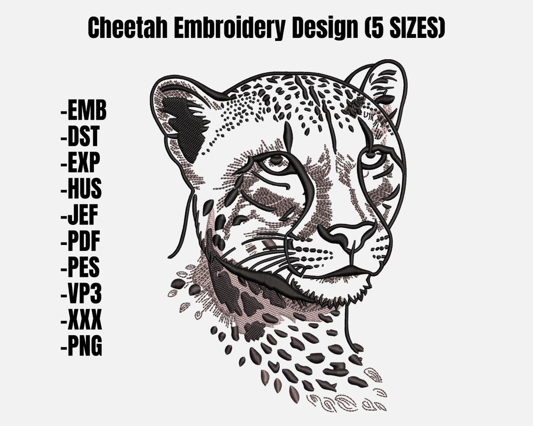 Cheetah Machine Embroidery Design, Leopard Embroidery Pattern, Wild Cat ...