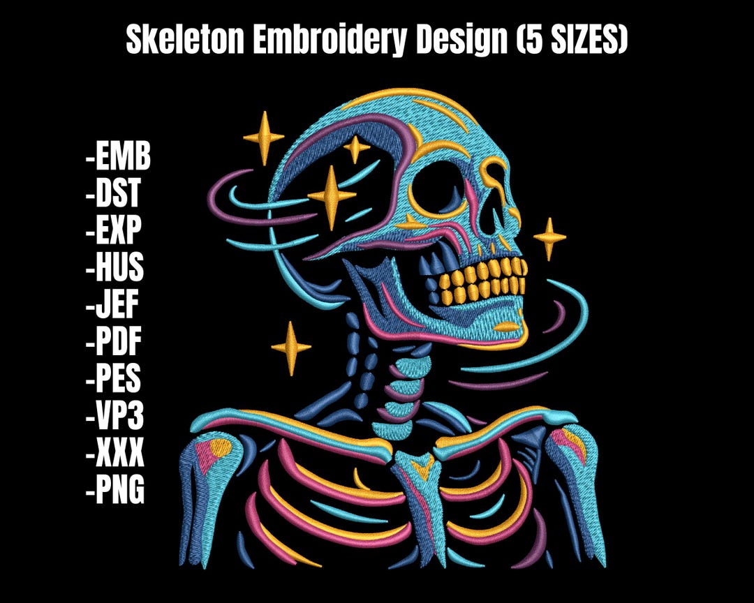Chromatic Skull Embroidery Design, Gothic Tattoo Art (digital Pattern ...