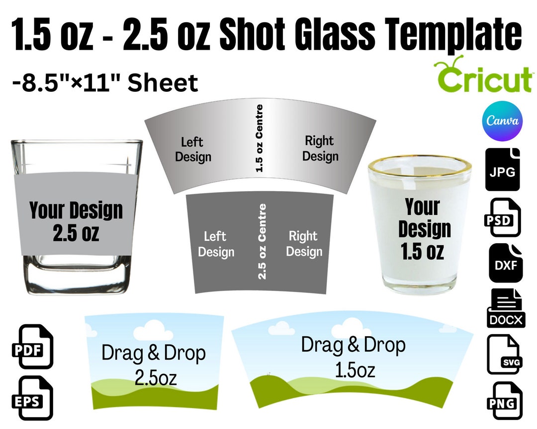 1.5 Oz | 2.5 Oz Shot Glass Template Bundle Svg, Glass Template ...