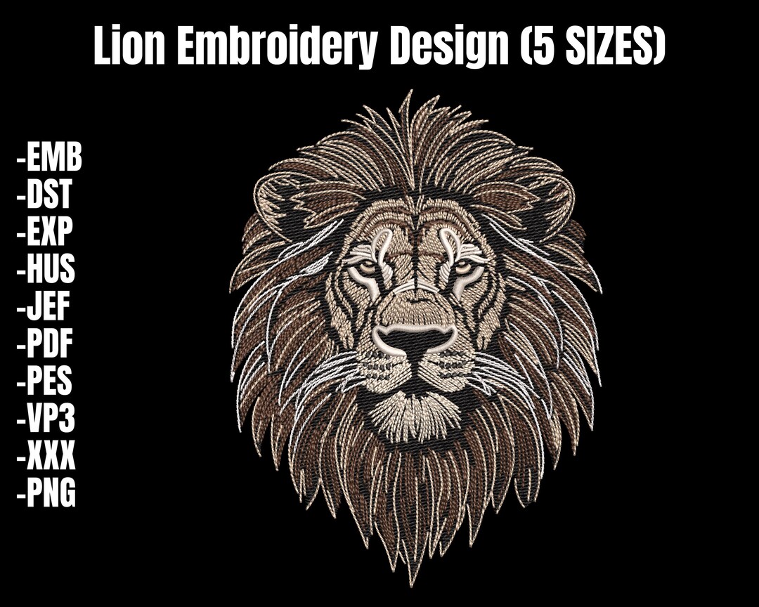 Lion Head Embroidery Design, Wild Animal Embroidery, Roaring Lion ...