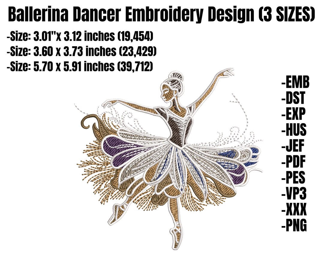 Royal Embroidery Pattern, Ballerina Embroidery Machine Design, Dancer ...