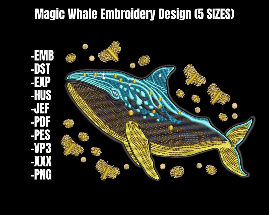 Magic Whale With Fireflies Embroidery Design, Mystical Whale Machine ...