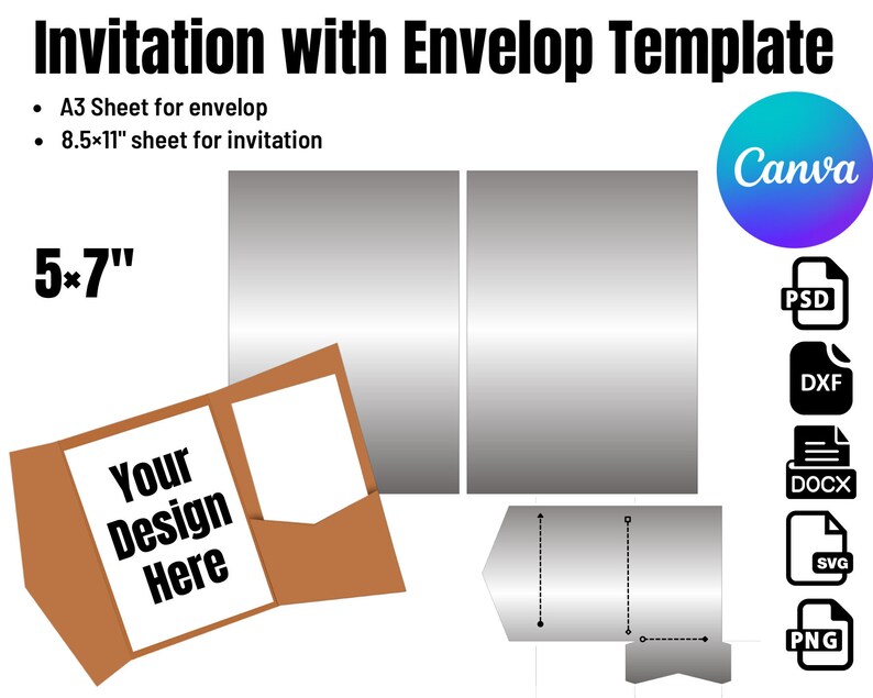 Pocketfold Template, 5x 7 Pocket Wedding Invitation Template, Wedding ...