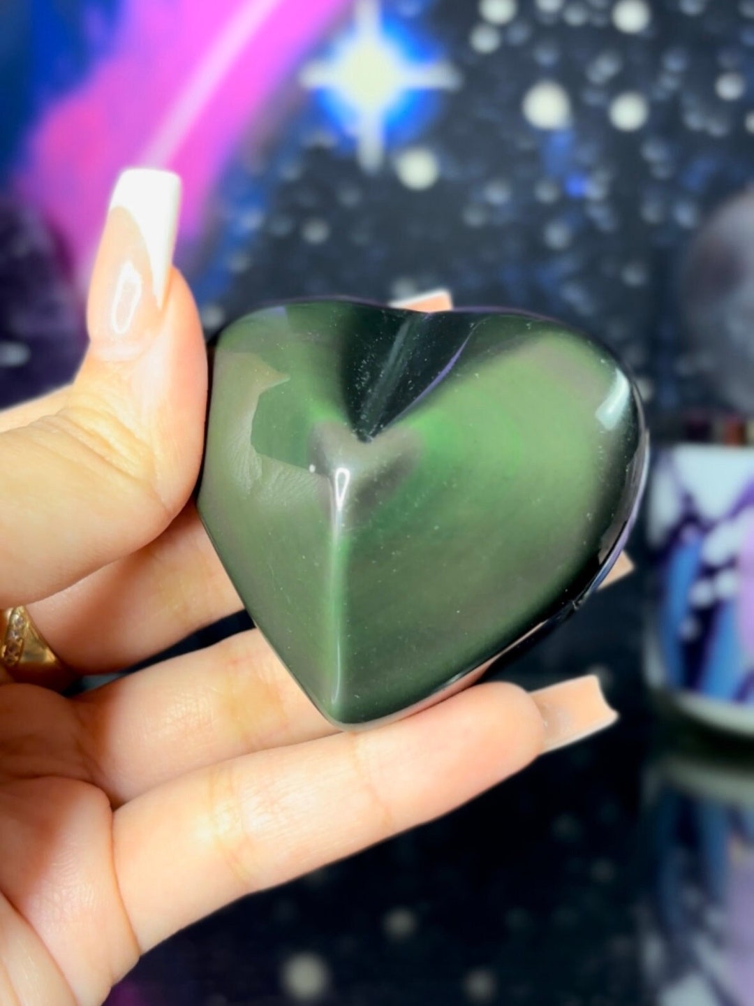 Green Rainbow Eye Heart Obsidian Freeform- Genuine Vibrant Army Green ...