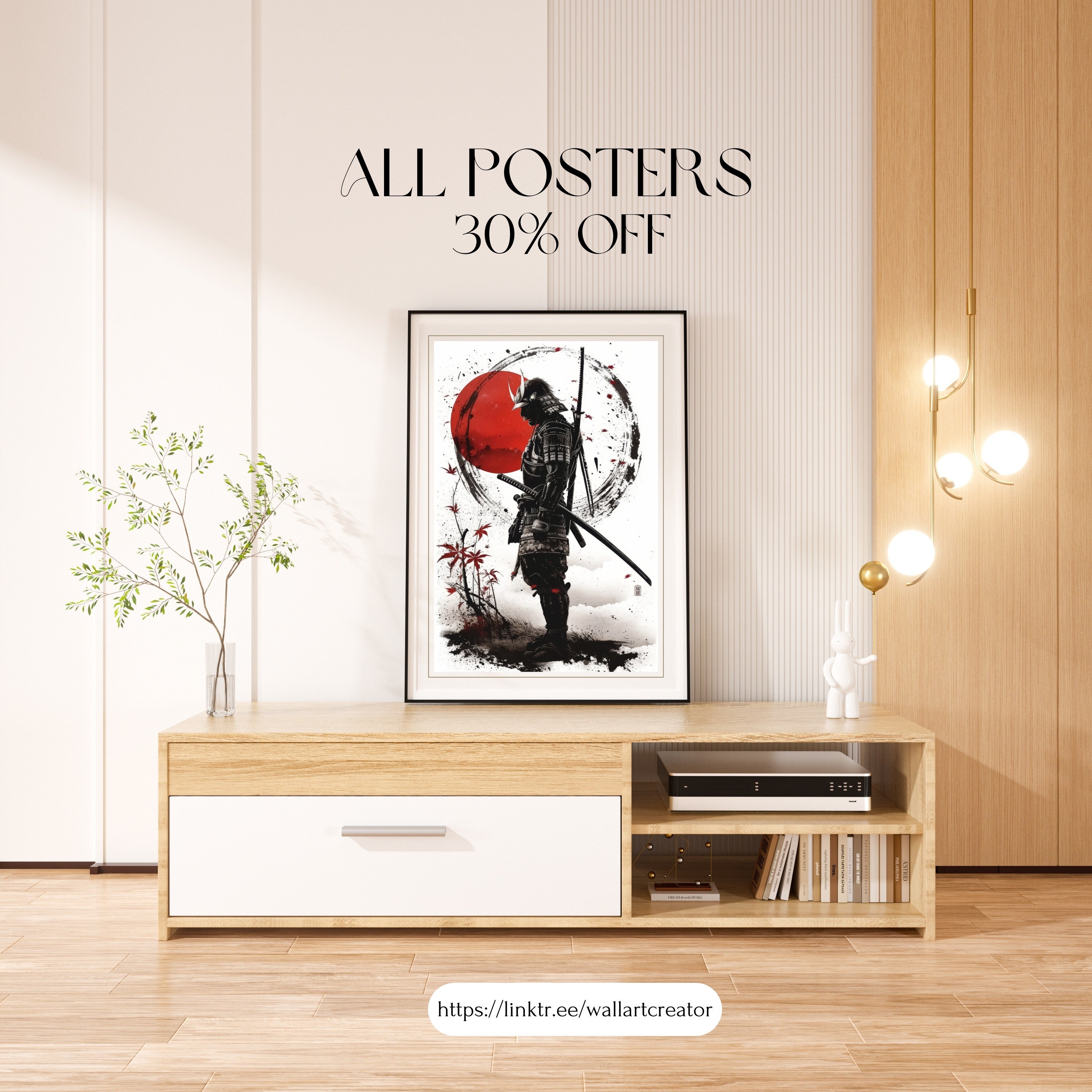 Samurai Warrior Poster Japanese Art Japanese Decor Samurai With Katana ...