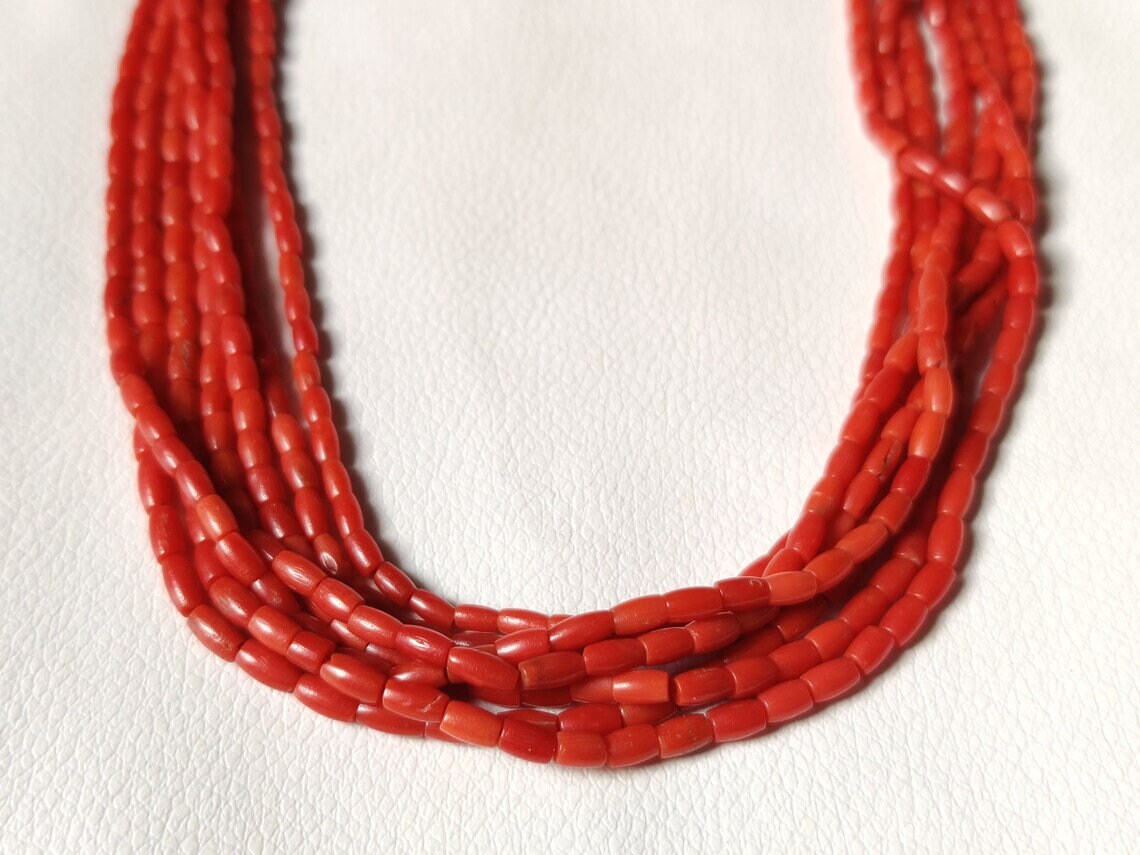 Natural Red Coral Tube Shape Beads-mediterranean Deep Sea Red Coral ...