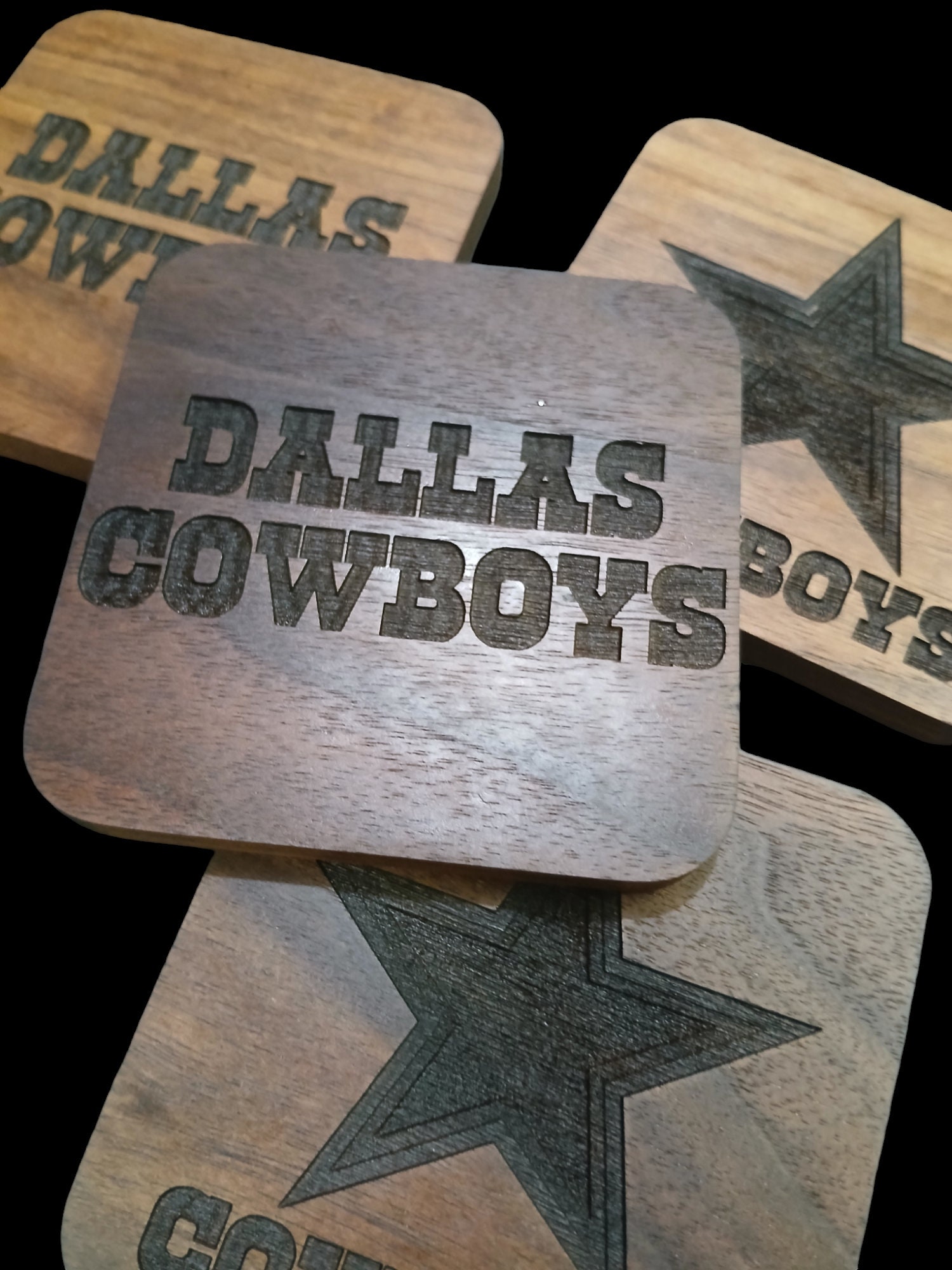 Dallas Cowboys Walnut Wood Coasters Ships in 24 Hours Unique Gifts ...