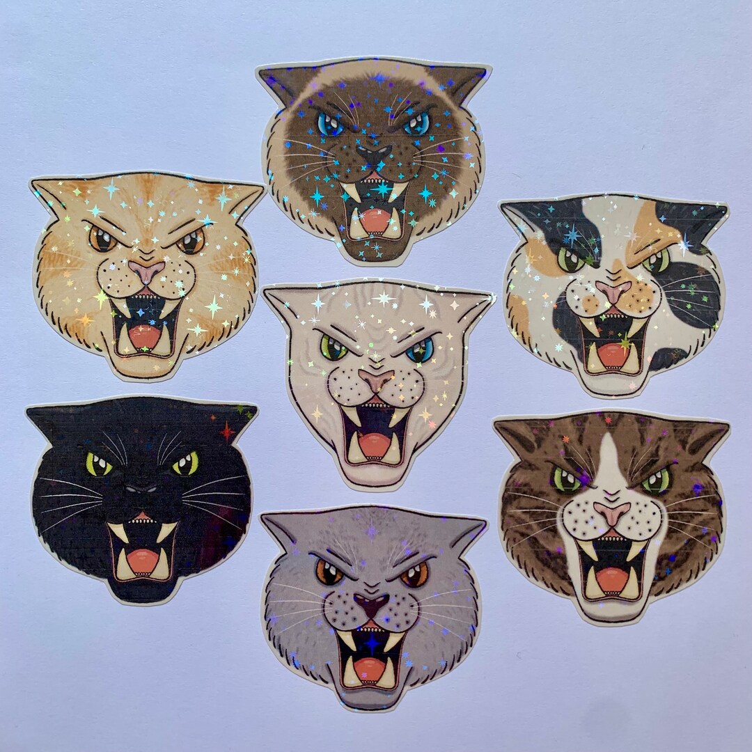 Glitter Angry Kitty Sticker Cute Hand-drawn Grumpy Cat With Custom ...
