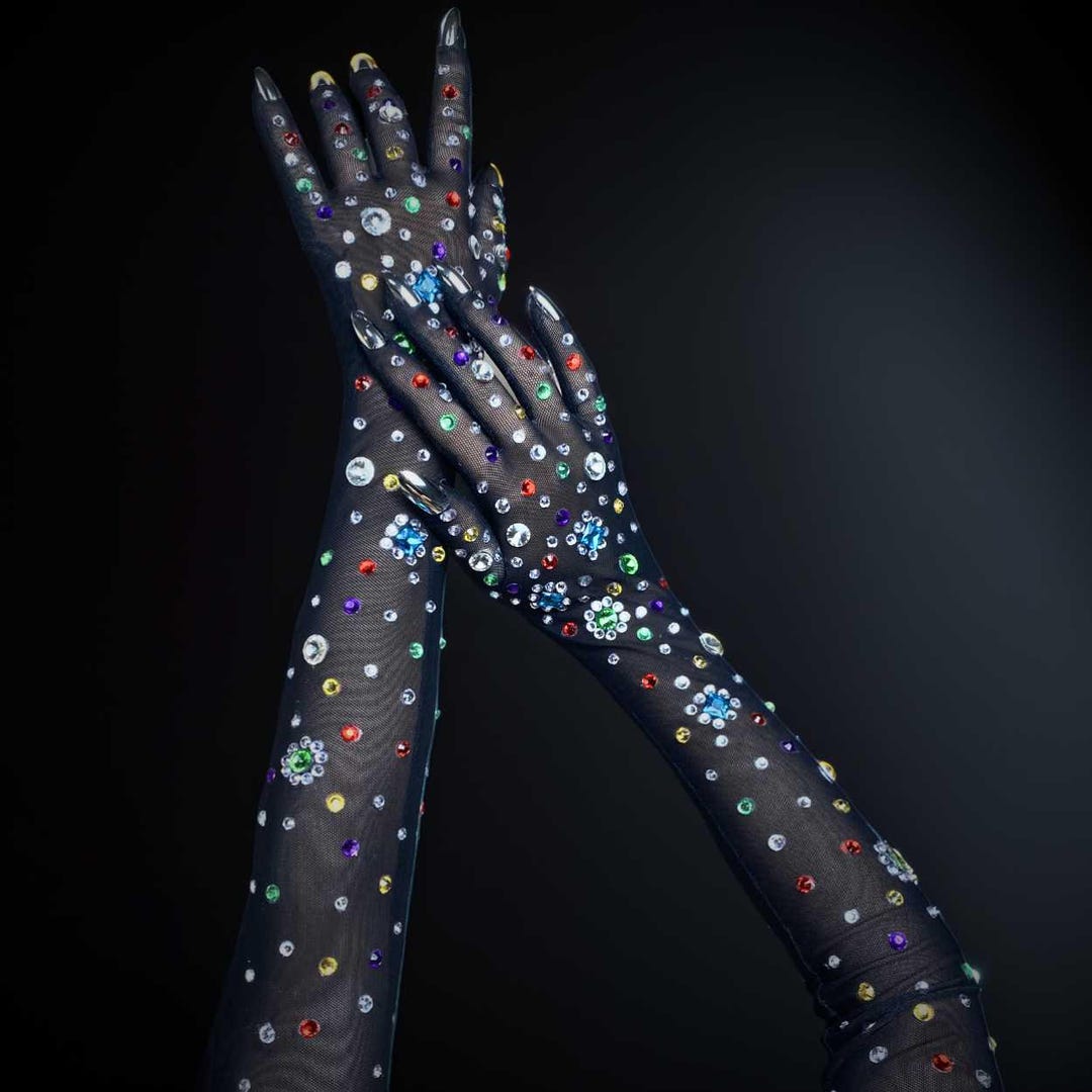 Party Gloves: Shimmer Sparkle / Rhinestone Gloves / Sparkly Gloves ...